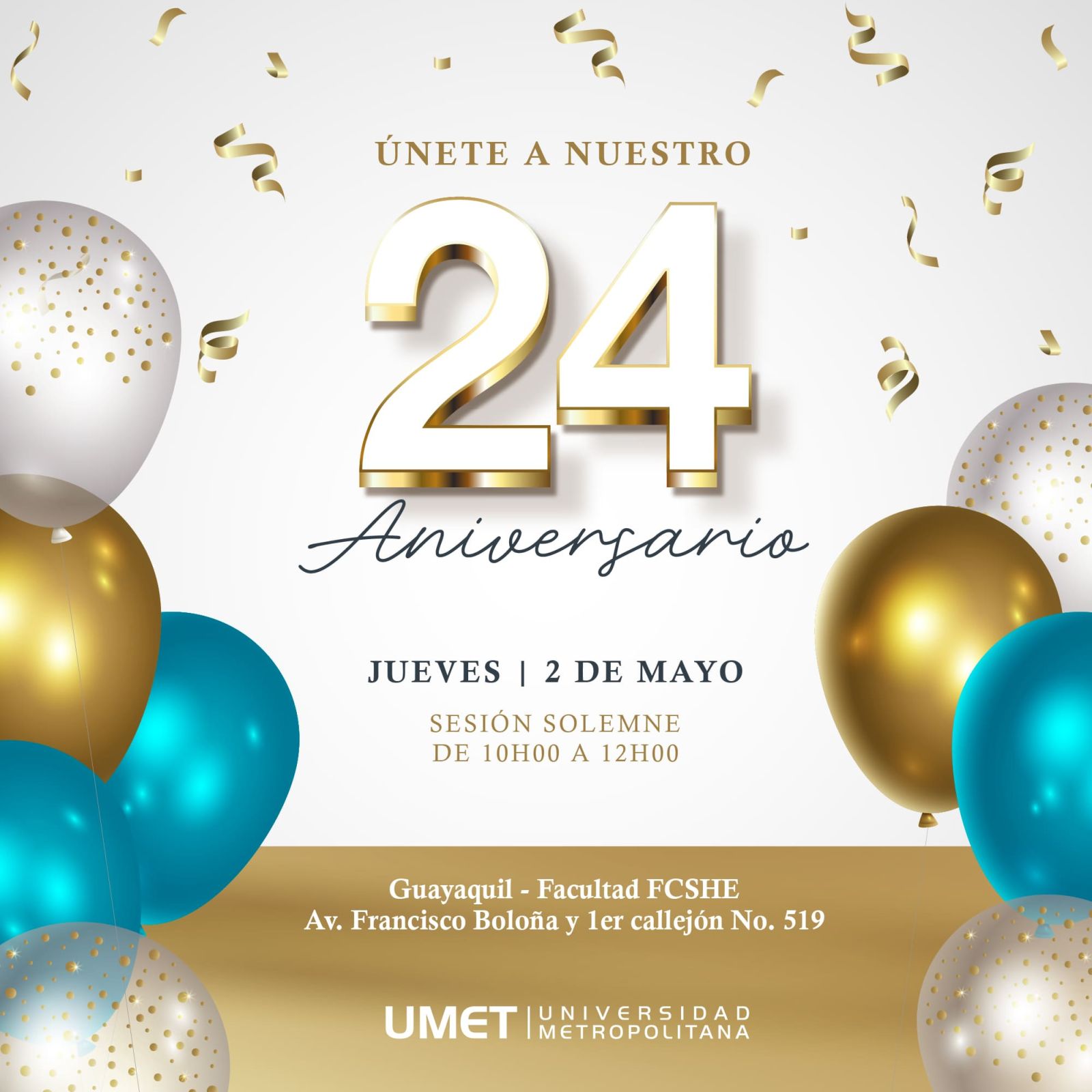 Invitación Sesión Solemne 24 Años UMET – Universidad Metropolitana
